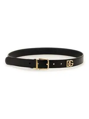 Dolce & Gabbana Leather Belt With Logo - Black