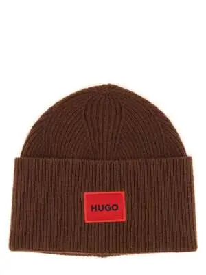 Hugo Beanie Hat With Logo - Brown