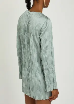 Staud Kona Plissé Mini Dress - Silver
