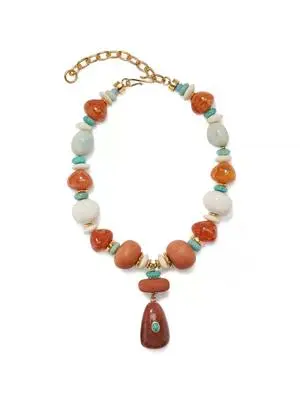 LIZZIE FORTUNATO Beaded Pendant Necklace - Gold