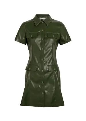 Alice + Olivia Jamie Faux Leather Mini Shirt Dress - Dark Green |  Editorialist
