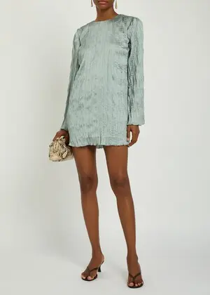 Staud Kona Plissé Mini Dress - Silver