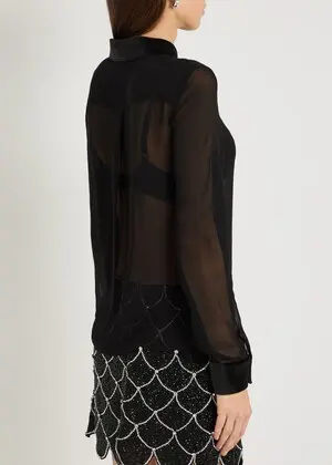 Alice + Olivia Willa Velvet-trimmed Chiffon Shirt - Black