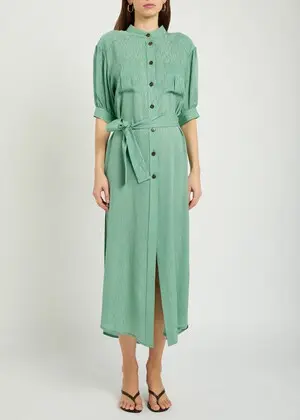BLAZÉ MILANO Belted Silk Midi Dress - Teal