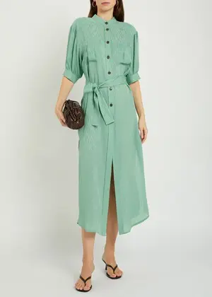 BLAZÉ MILANO Belted Silk Midi Dress - Teal