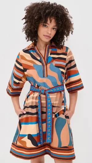 Las Surenas Printed Mini Shirt Dress With Belt