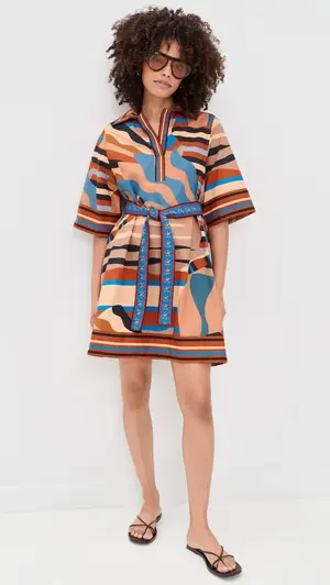 Las Surenas Printed Mini Shirt Dress With Belt