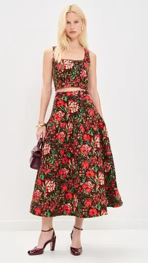 Hunter Bell Floral Print Velveteen Remy Skirt