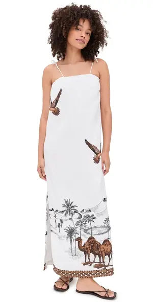 Las Surenas Printed Linen Maxi Dress