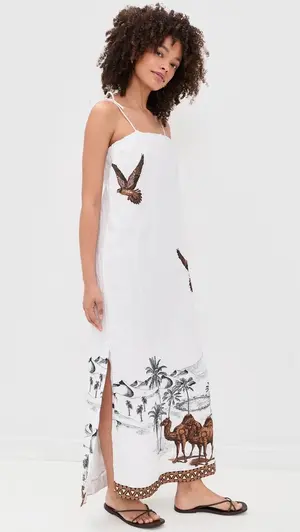 Las Surenas Printed Linen Maxi Dress