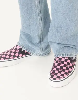 Valentino Garavani And Vans Slip-on Sneaker In Fabric With Vlogo Checkerboard Print - Pink Orchid/black