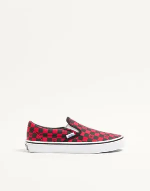Valentino Garavani And Vans Slip-on Sneaker In Fabric With Vlogo Checkerboard Print - Rouge Pur/black