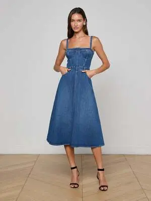 L'Agence Jovie Denim Bustier Midi Dress