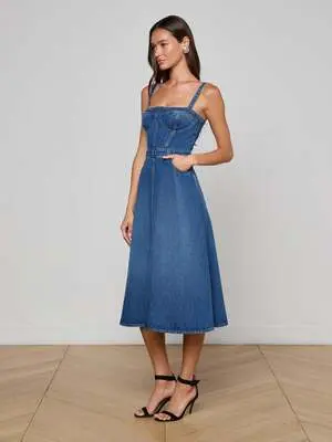 L'Agence Jovie Denim Bustier Midi Dress