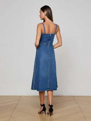 L'Agence Jovie Denim Bustier Midi Dress