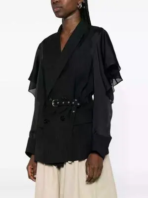 Sacai Pinstripe Belted Blazer