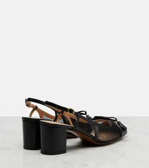 Valentino Garavani Vlogo Leather And Mesh Slingback Pumps - Black
