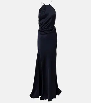 Victoria Beckham Chain-detail Draped Gown - Blue