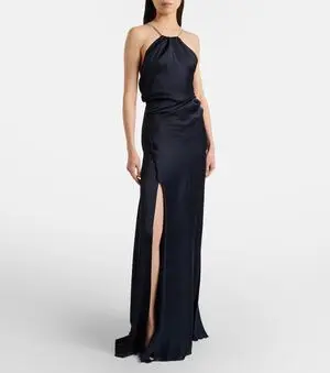 Victoria Beckham Chain-detail Draped Gown - Blue