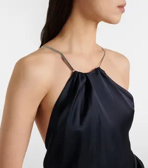 Victoria Beckham Chain-detail Draped Gown - Blue