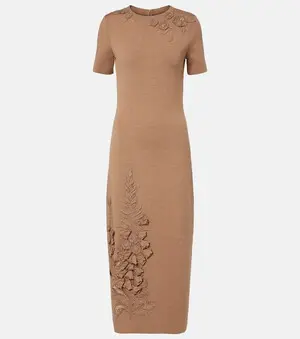 Oscar De La Renta Foxgloves Wool-blend Midi Dress - Brown