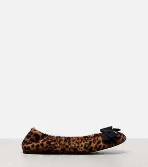 Prada Leopard-print Calf Hair Ballerina Flats