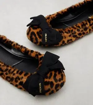 Prada Leopard-print Calf Hair Ballerina Flats