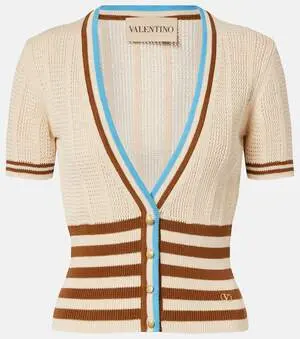 Valentino Garavani Open-knit Striped Cotton Cardigan - Beige