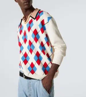 Dries Van Noten Argyle Cotton-blend Polo Sweater - Multicoloured