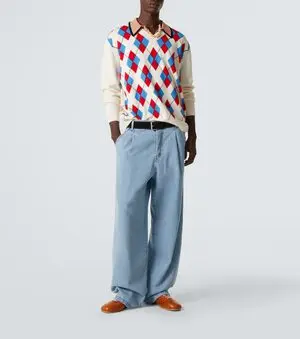 Dries Van Noten Argyle Knit Polo Sweater