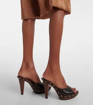 Saint Laurent Babylone Studded Leather Mules - Brown