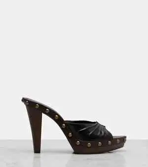 Saint Laurent Babylone Studded Leather Mules - Brown