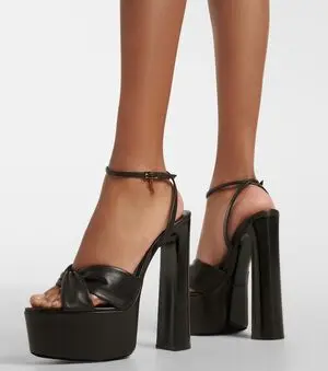 Saint Laurent Franciane 105 Leather Platform Sandals - Brown