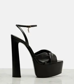 Saint Laurent Franciane 105 Leather Platform Sandals - Brown