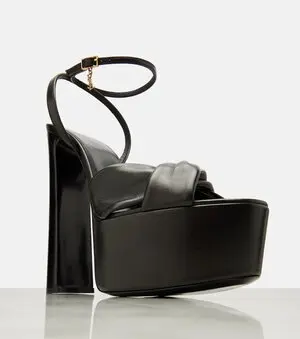 Saint Laurent Franciane 105 Leather Platform Sandals - Brown