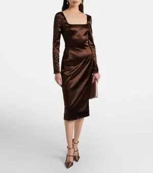 MALONE SOULIERS Diaz 100 Leather-trimmed Satin Pumps - Brown