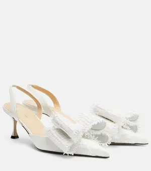 Mach & Mach Le Cadeau 65 Raffia Slingback Pumps - White