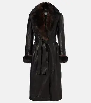 Nour Hammour Baez Shearling-trimmed Leather Coat