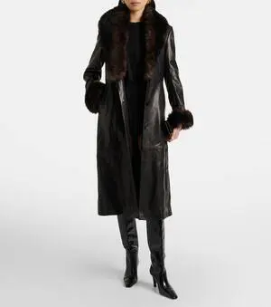 Nour Hammour Baez Shearling-trimmed Leather Coat
