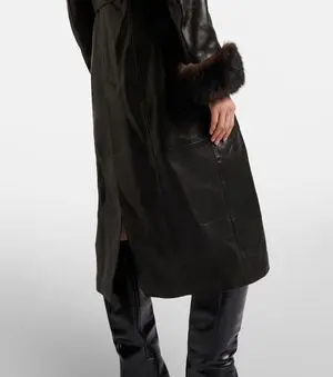 Nour Hammour Baez Shearling-trimmed Leather Coat
