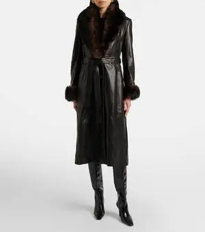 Nour Hammour Baez Shearling-trimmed Leather Coat