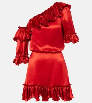 Saint Laurent Ruffled Silk Satin Minidress