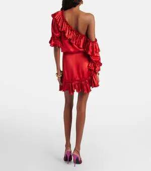 Saint Laurent Ruffled Silk Satin Minidress - Red