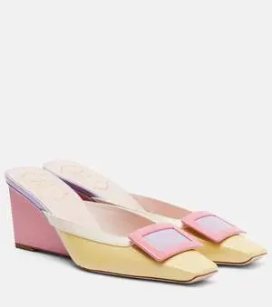 ROGER VIVIER Roger Vivier Belle Vivier Patent Leather Wedge Mules Multicoloured