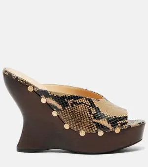 Magda Butrym Snake-effect Leather Wedge Mules - Brown
