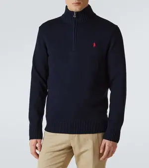 Polo Ralph Lauren Logo Cotton Half-zip Sweater - Blue