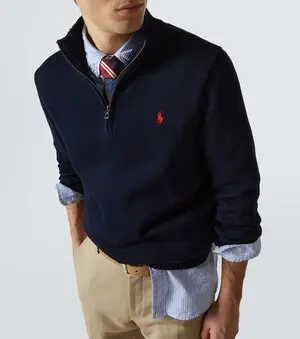 Polo Ralph Lauren Logo Cotton Half-zip Sweater - Blue
