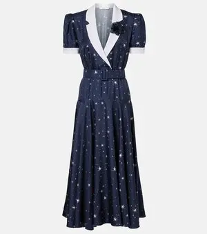RODARTE Printed Silk Twill Midi Dress - Blue