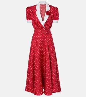 RODARTE Printed Silk Twill Midi Dress - Red