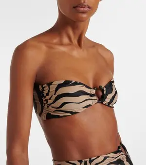 Johanna Ortiz Printed Ring-detail Bikini Top - Beige